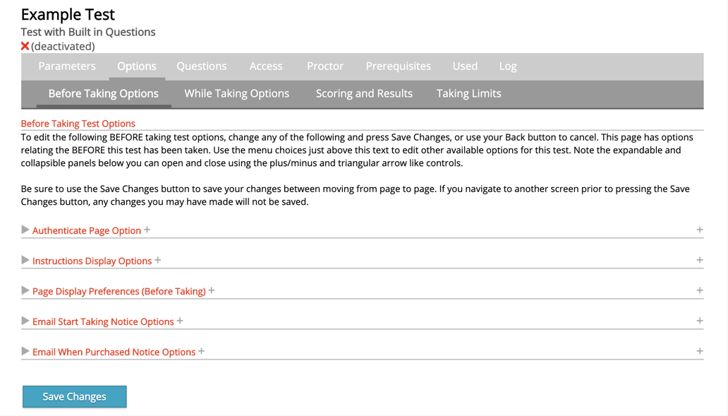 Test Settings Part 2: Options
