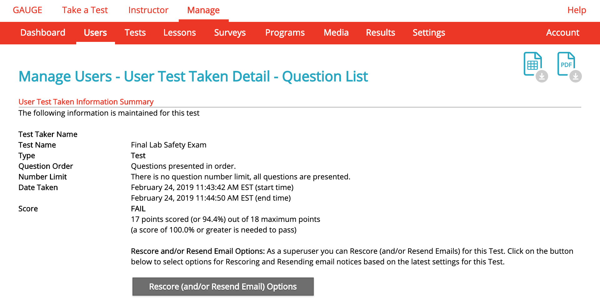 How do I rescore a test or many tests?
