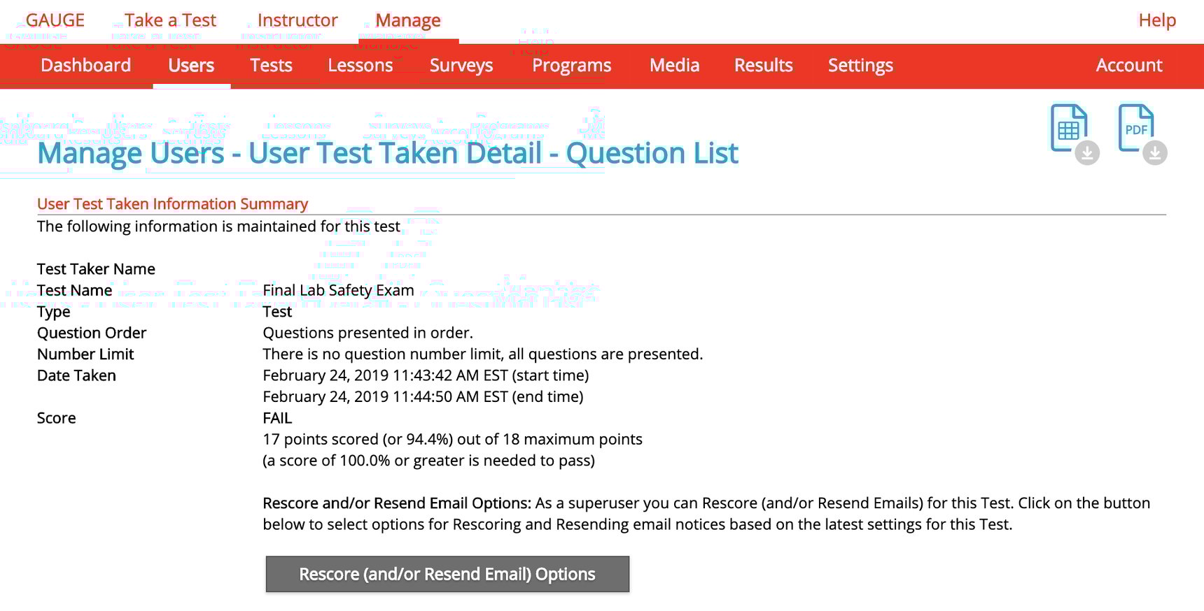 How do I rescore a test?